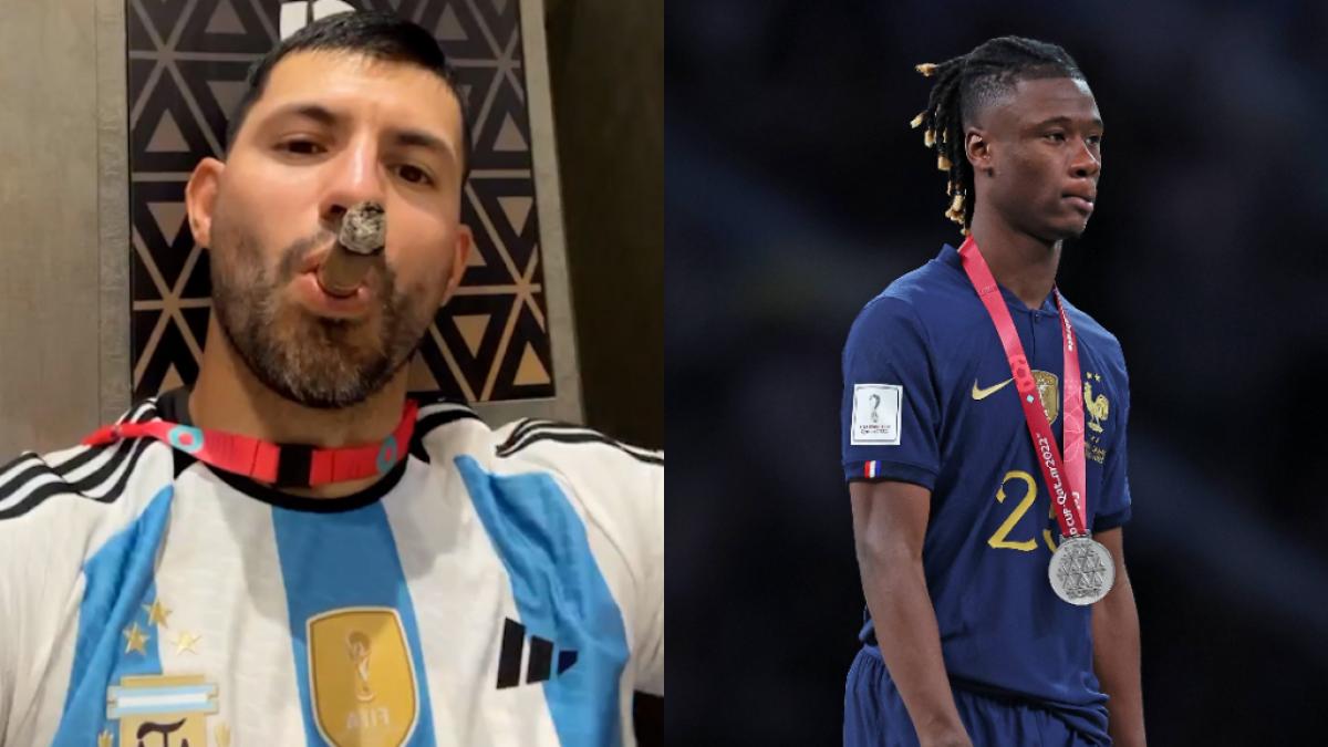 El Kun Agüero se ríe de Camavinga en plena celebración de Argentina