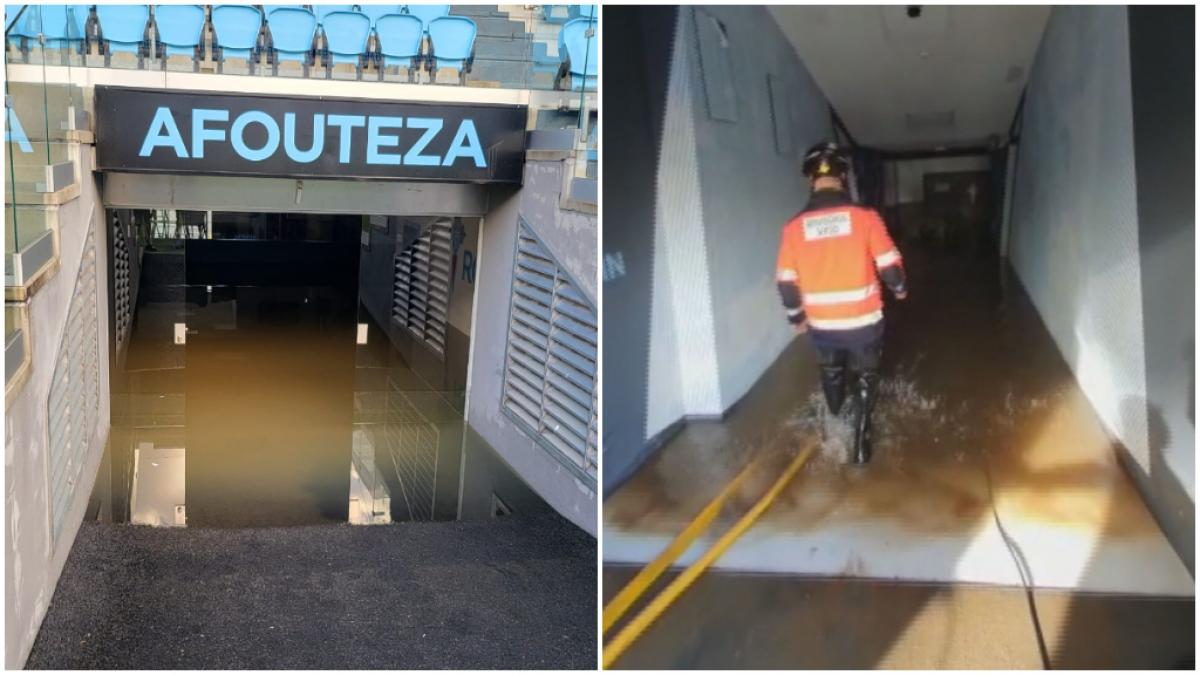 Balaídos amanece inundado por las fuertes lluvias