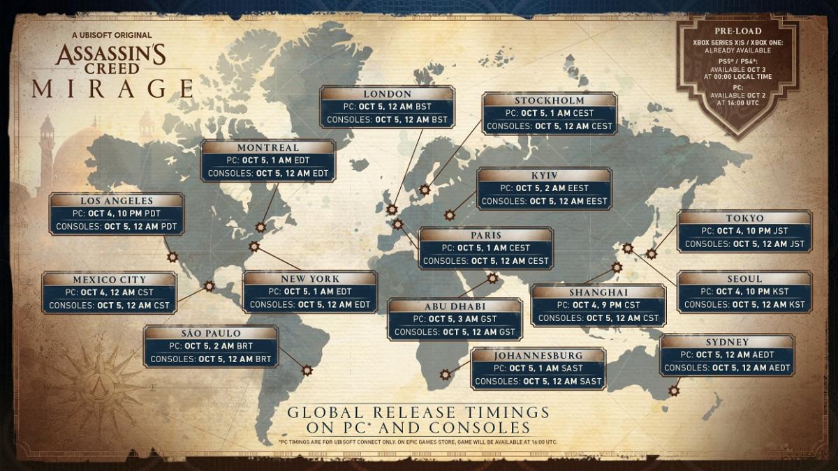Assassin's Creed Mirage: mapa de horarios para jugar en PC y consolas