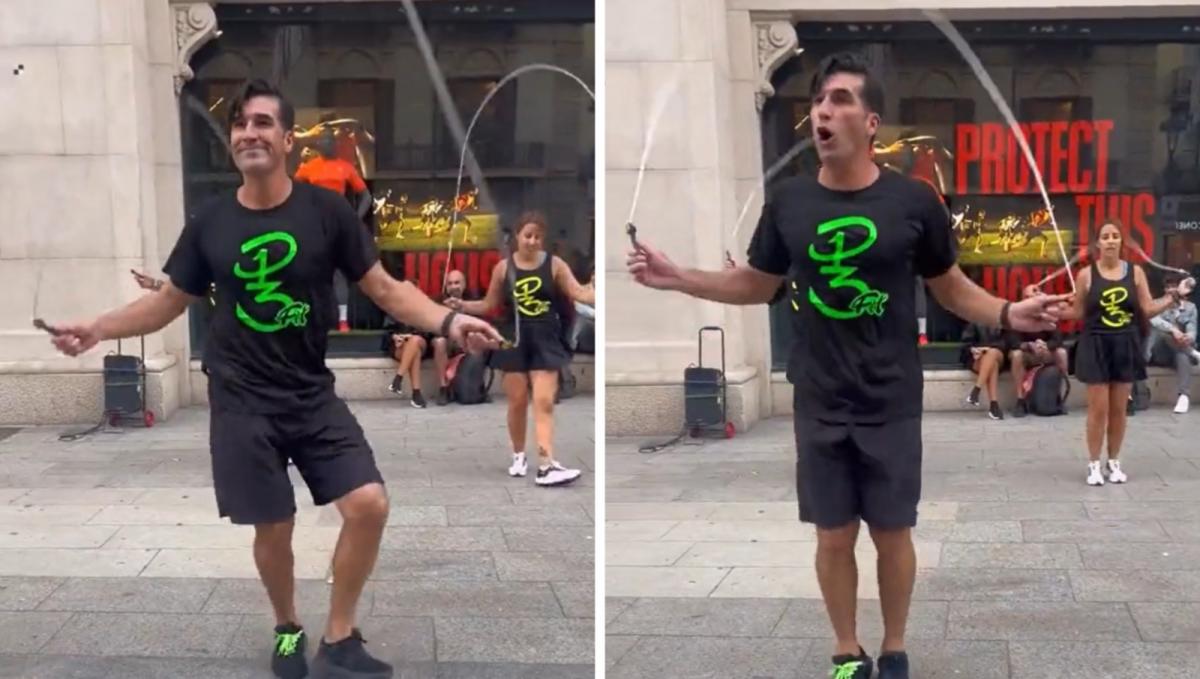Pinto sorprende bailando con la comba en el centro de Barcelona "Muy fan"