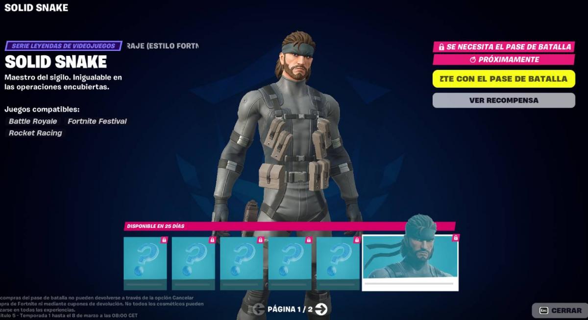 Fortnite 'retrasa' el lanzamiento de la skin de Solid Snake