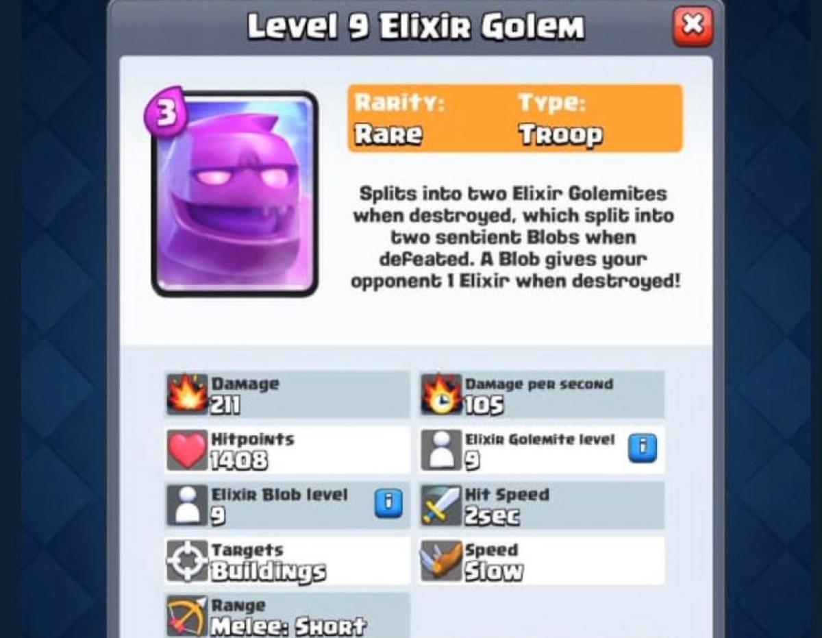 Golem de elixir, las características de la nueva carta de Clash Royale